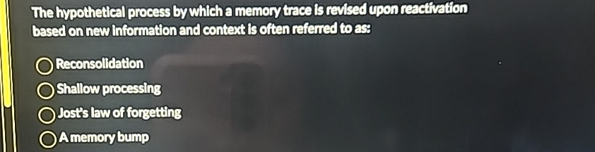 Solved The hypothetical process by which a memory trace is | Chegg.com