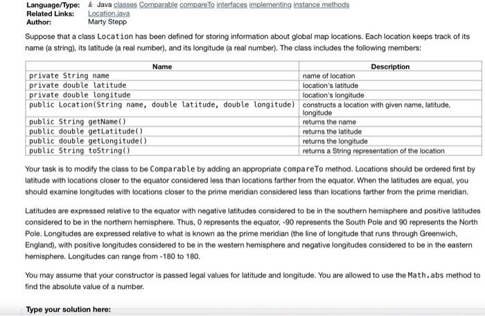 Solved Language/Type: Java classes Comparable compare to | Chegg.com