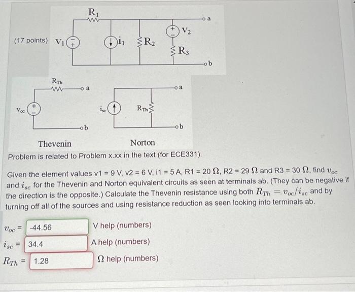 Solved (17 points) Thevenin Norton Problem is related to | Chegg.com