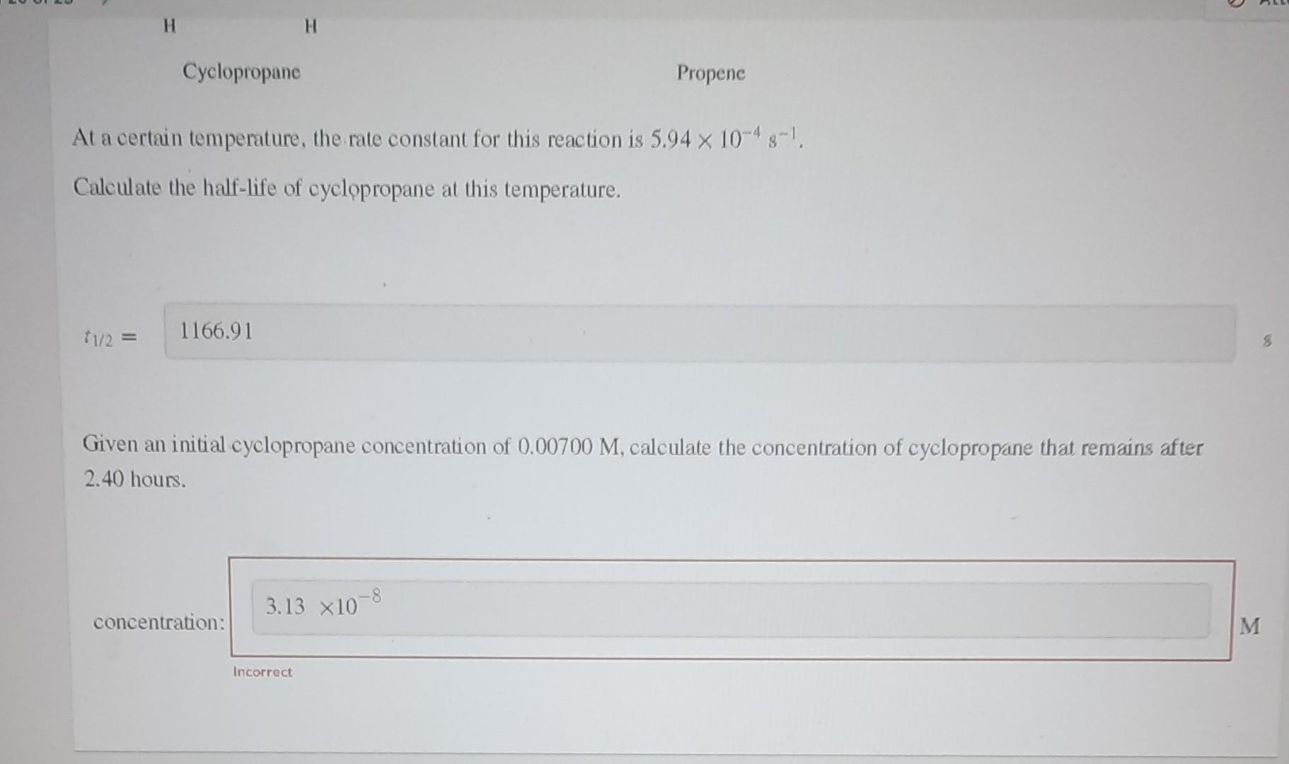 Solved H Cyclopropane Propene At a certain temperature, the | Chegg.com