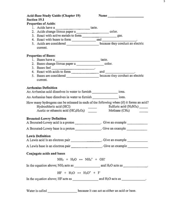 Solved Acid-Base Study Guide (Chapter 19) Section 19.1 | Chegg.com
