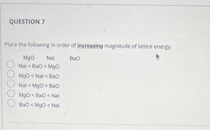 Solved Place the following in order of increasing magnitude | Chegg.com