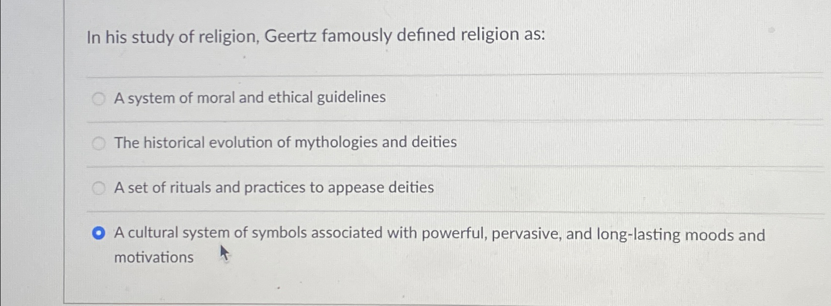 Solved In his study of religion, Geertz famously defined | Chegg.com