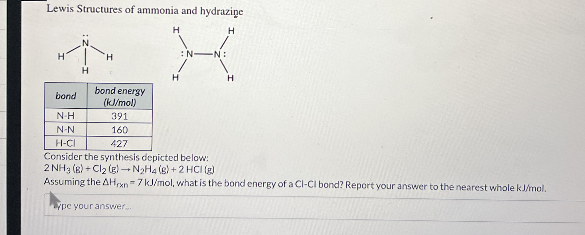 Solved Lewis Structures of ammonia and hydrazineConsider the | Chegg.com