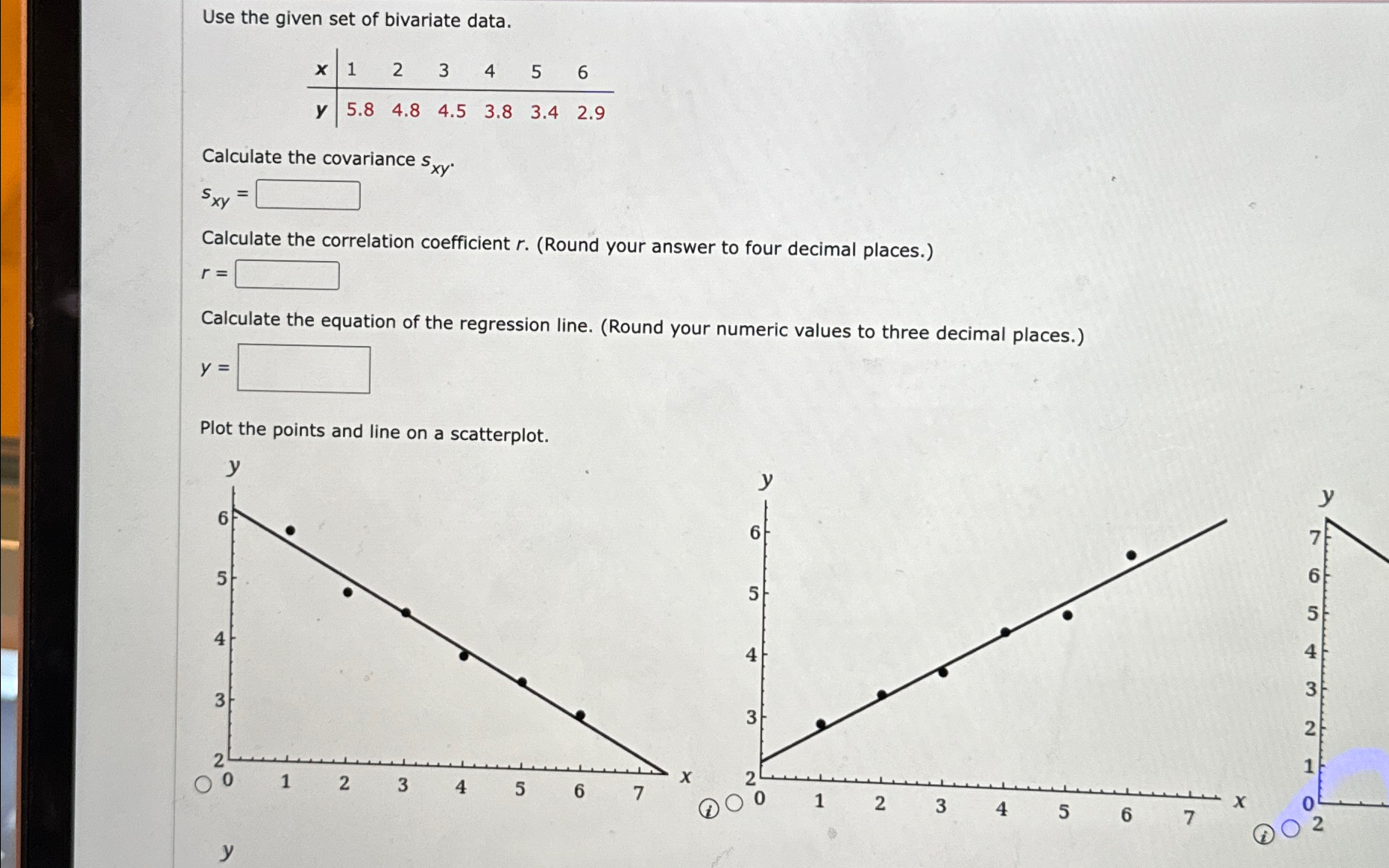 Solved Use the given set of bivariate | Chegg.com