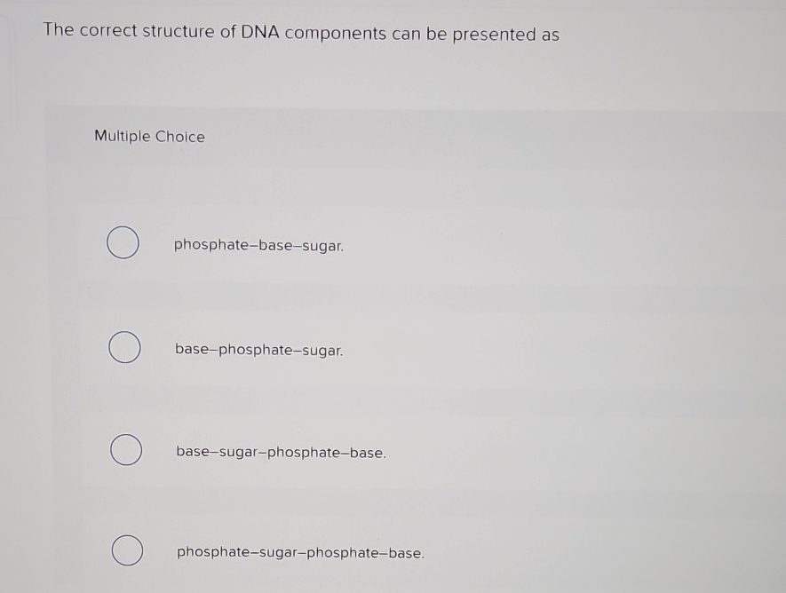 Solved The correct structure of DNA components can be | Chegg.com