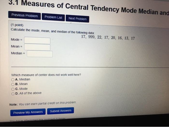 Solved 3.1 Measures of Central Tendency Mode Median and | Chegg.com