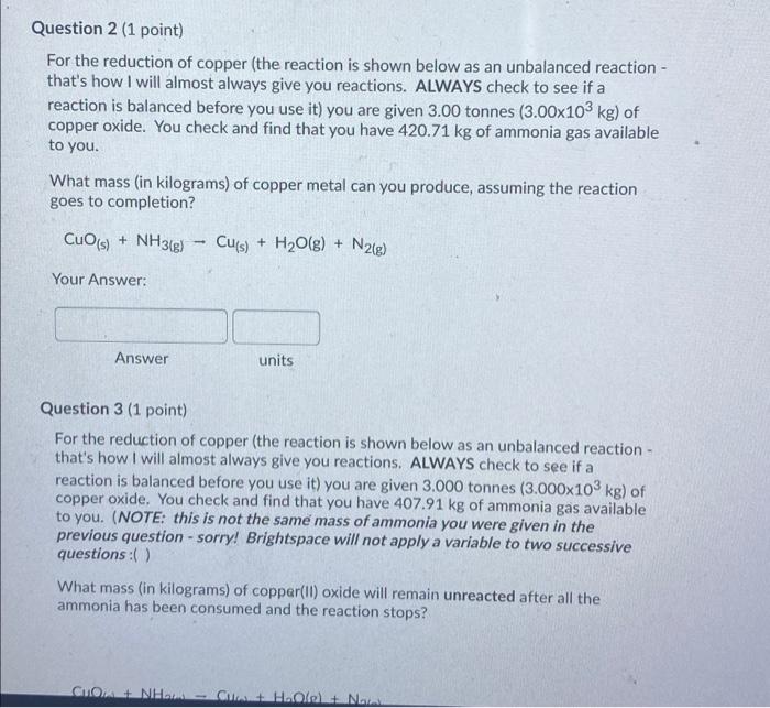 Solved Question 2 (1 point) For the reduction of copper (the | Chegg.com