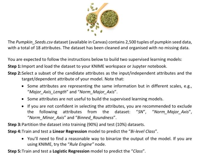 Solved The Pumpkin_Seeds.csv dataset (available in Canvas) | Chegg.com