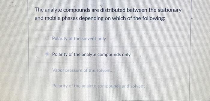 Solved The analyte compounds are distributed between the | Chegg.com