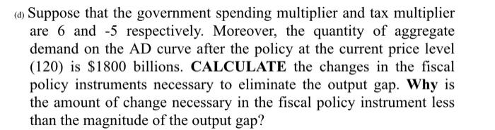 Solved (d) Suppose that the government spending multiplier | Chegg.com