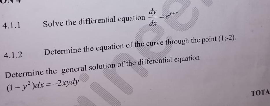 Solved 4.1.1 Solve the differential equation dxdy=ey+x 4.1.2 | Chegg.com