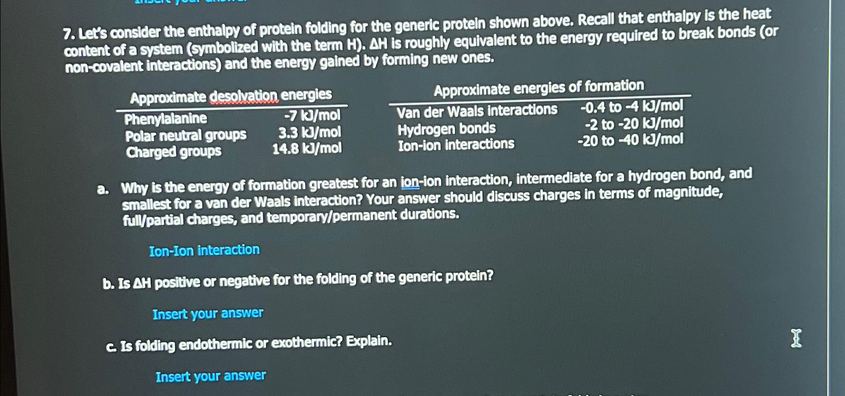 Solved Let's consider the enthalpy of protein folding for | Chegg.com