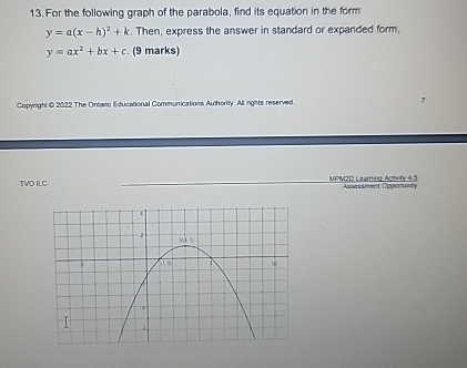 Solved For the following graph of the parabola, find its | Chegg.com
