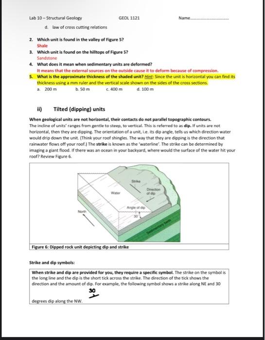 Solved Lab 10 - Structural Geology GEOL 1121 Name Geologic | Chegg.com