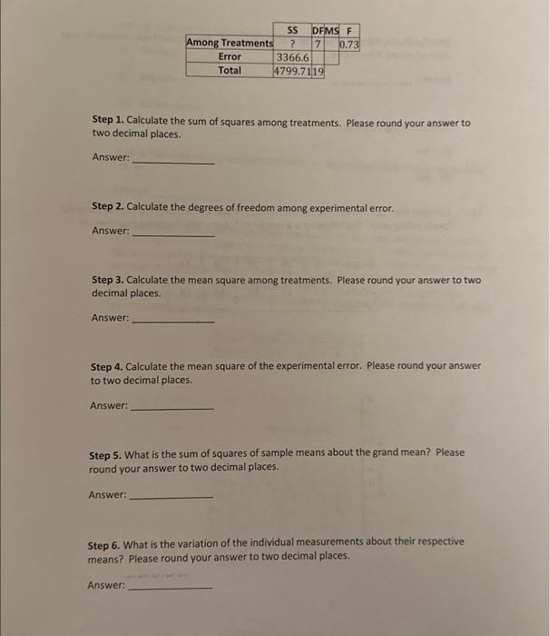 Solved Step 1. Calculate the sum of squares among | Chegg.com