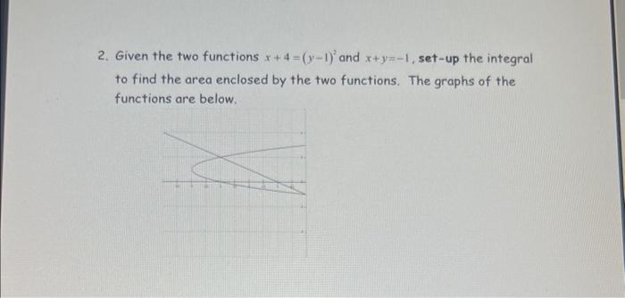 Solved 2. Given the two functions x+4=(y−1)2 and x+y=−1, | Chegg.com