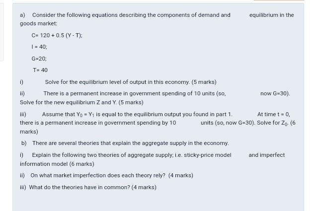 Solved a) Consider the following equations describing the | Chegg.com