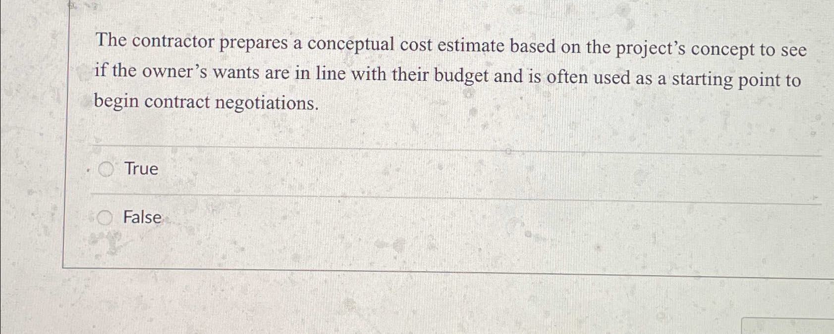 Solved The Contractor Prepares A Conceptual Cost Estimate