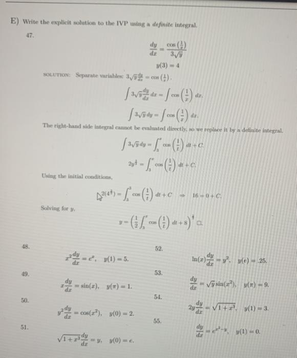 Solved E) Write the explicit solution to the IVP using a | Chegg.com
