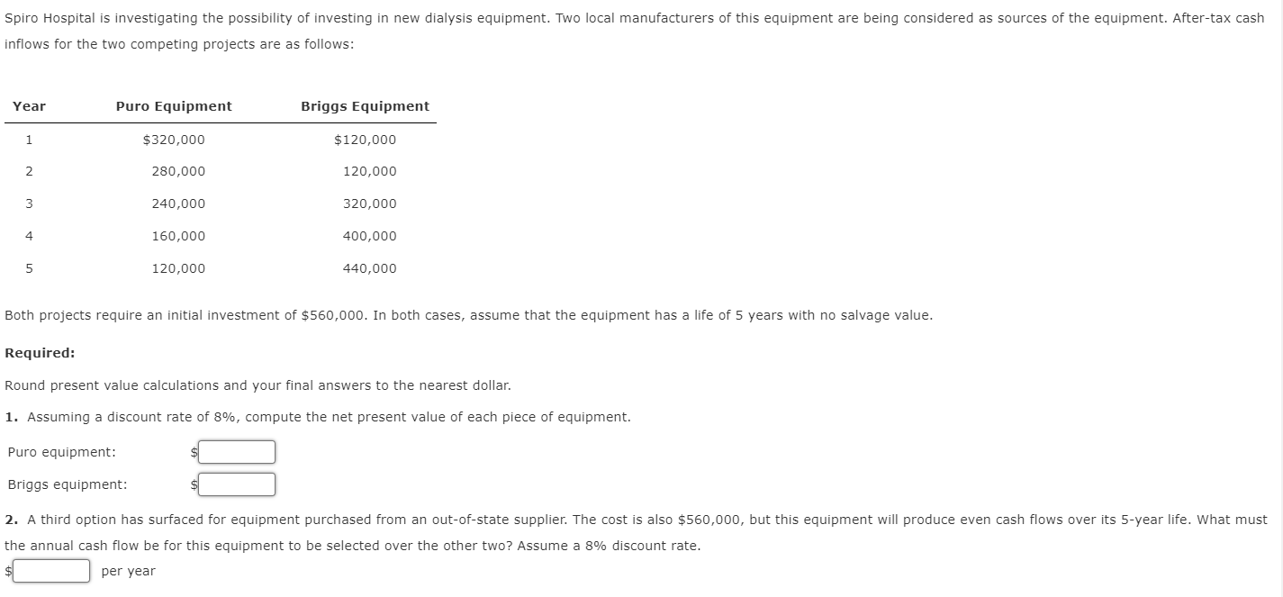 Solved inflows for the two competing projects are as | Chegg.com