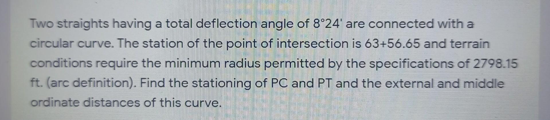 Solved Two straights having a total deflection angle of | Chegg.com