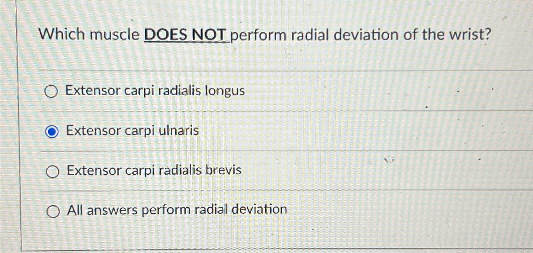 Solved Which muscle DOES NOT perform radial deviation of the | Chegg.com