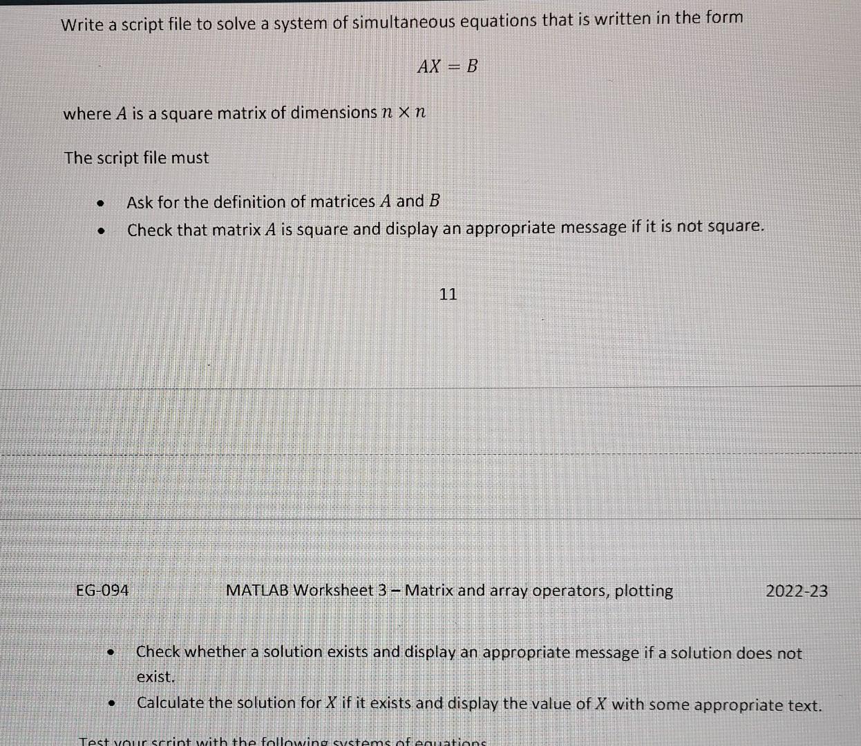Solved Write a script file to solve a system of simultaneous | Chegg.com