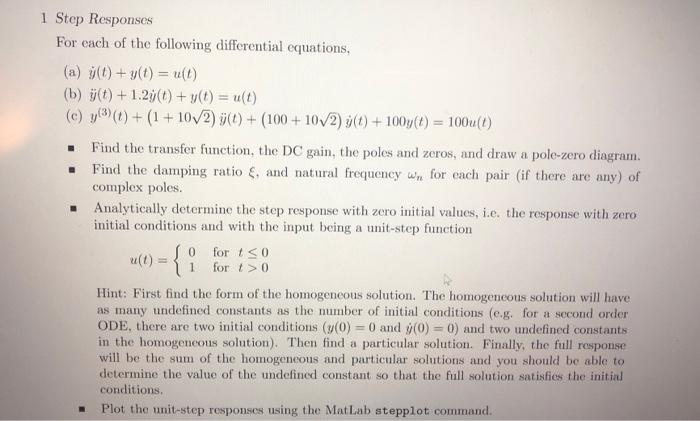 Solved 1 Step Responses For each of the following | Chegg.com