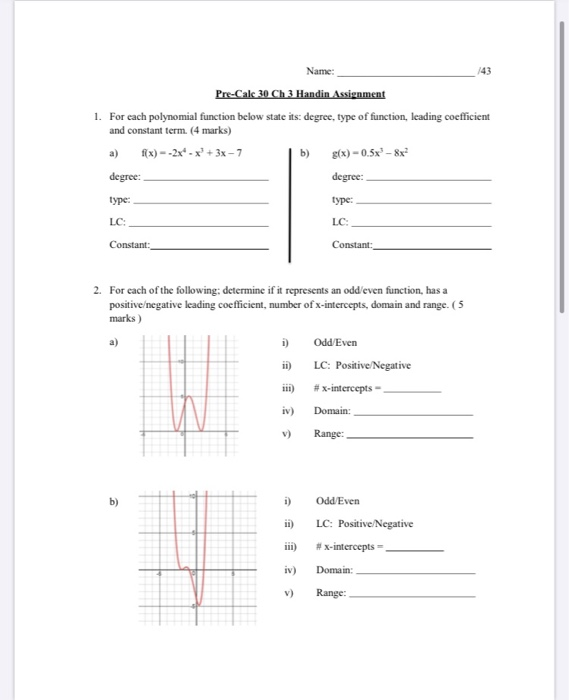 Solved Name: 143 Pre-Calc 30 Ch 3 Handin Assignment 1. For | Chegg.com