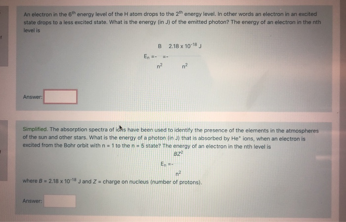 Solved An electron in the 6th energy level of the H atom | Chegg.com