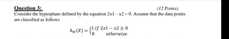Solved Question 3: (12Points) Consider the hyperplane | Chegg.com