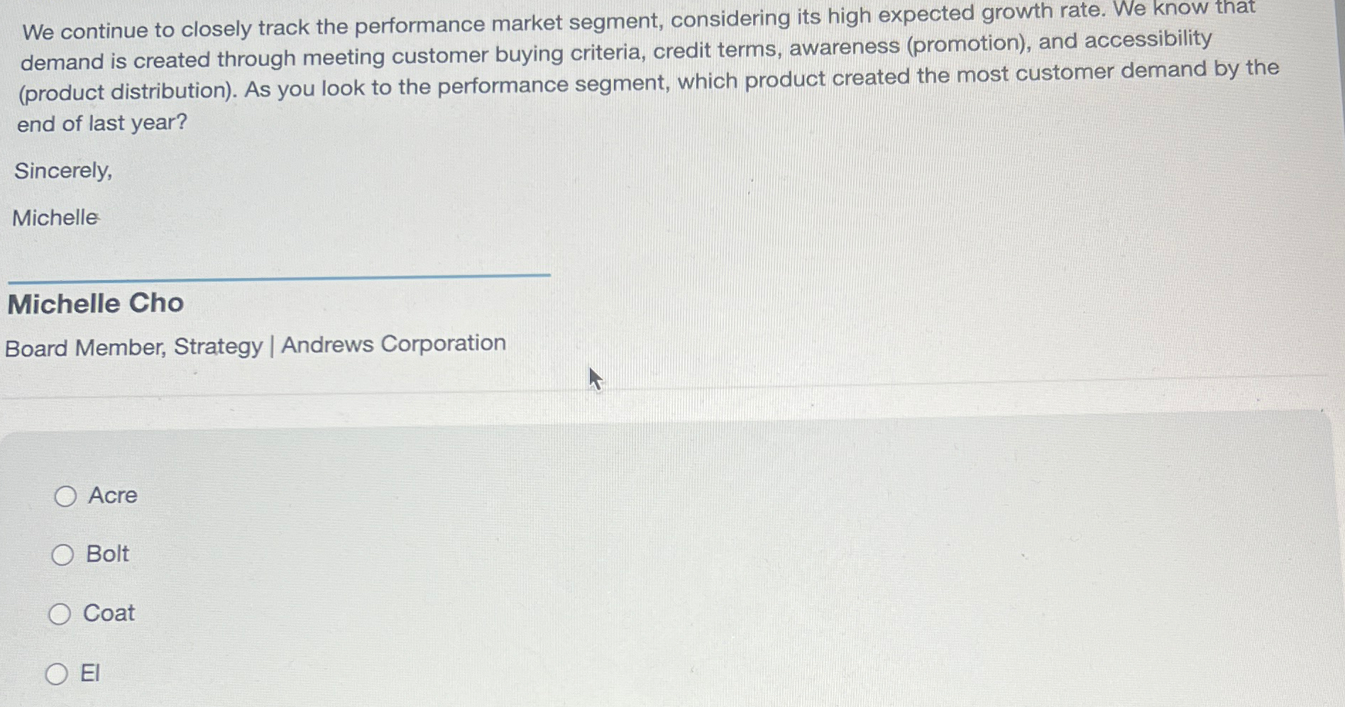 Solved We continue to closely track the performance market | Chegg.com