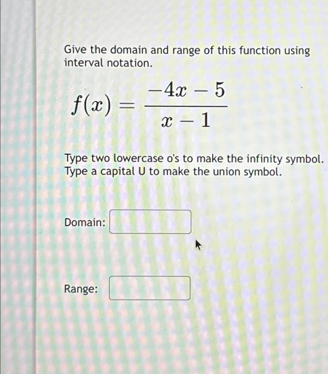 Solved Give the domain and range of this function using | Chegg.com