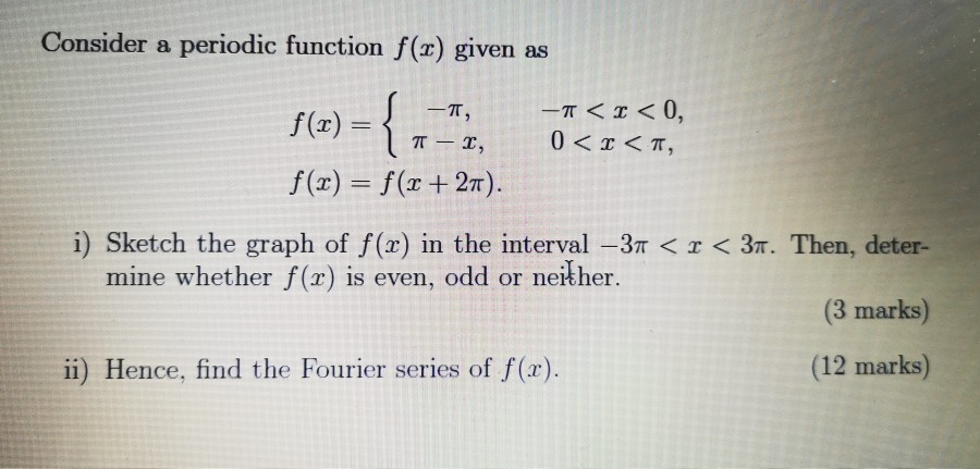Solved Consider a periodic function f(x) given as -11, $(a) | Chegg.com