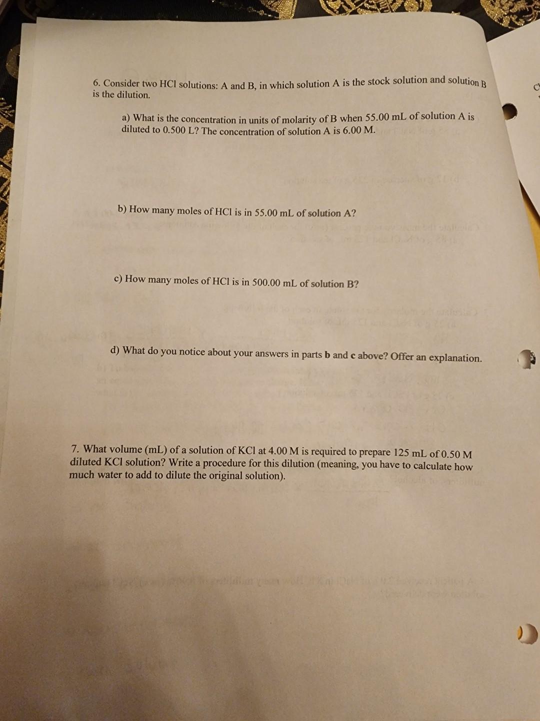Solved 6. Consider two HCl solutions: A and B, in which | Chegg.com