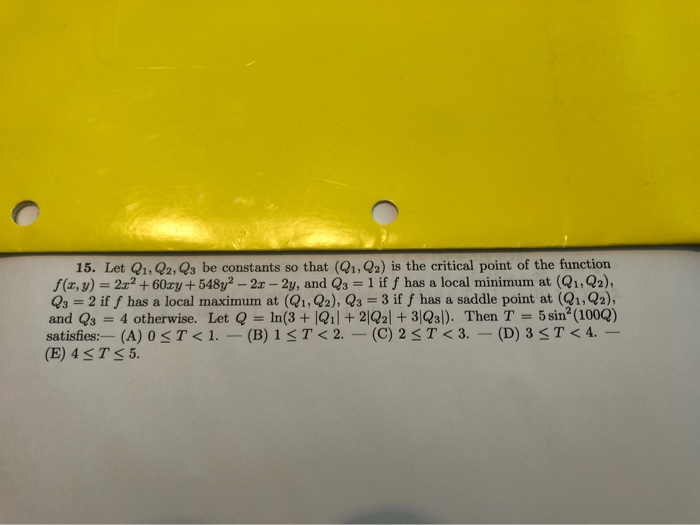 Solved 15. Let Q1, Q2,Q3 be constants so that (Q1, Q2) is | Chegg.com