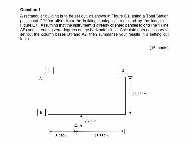 Solved Question 1 A rectangular building is to be set out, | Chegg.com