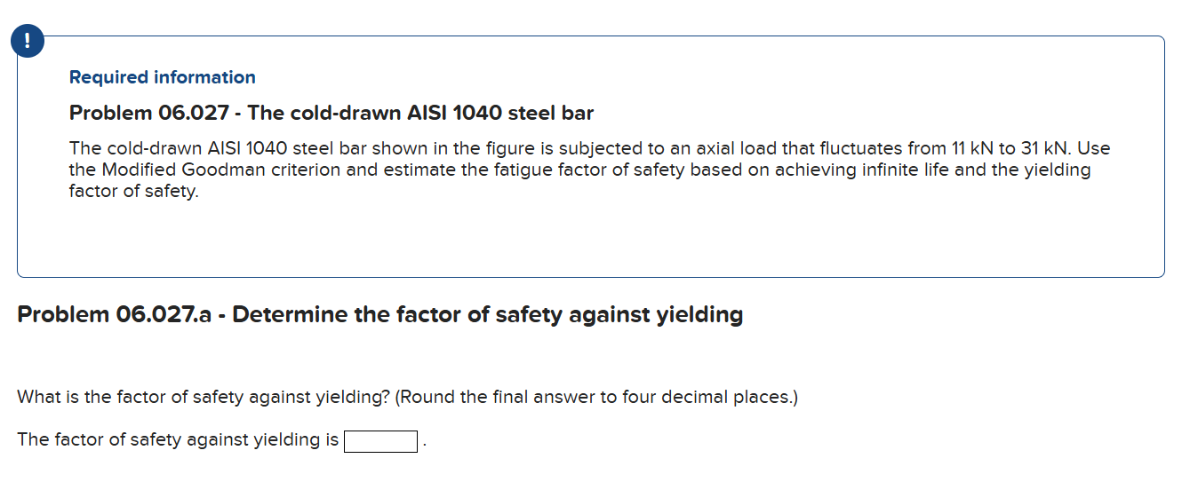 Solved Problem 06.027.a - ﻿Determine the factor of safety | Chegg.com
