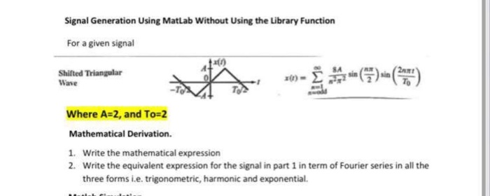 Solved Signal Generation Using Matlab Without using the | Chegg.com