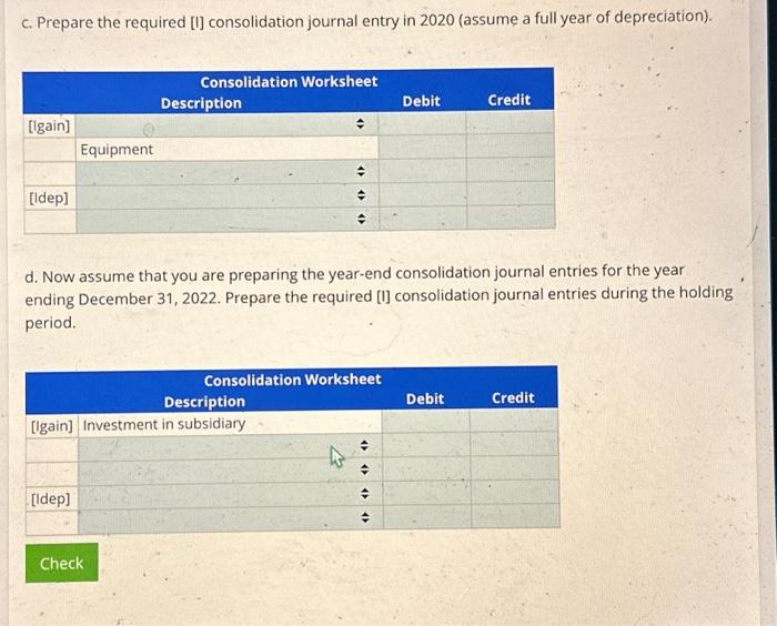Solved Preparing the [I] consolidation journal entries for | Chegg.com