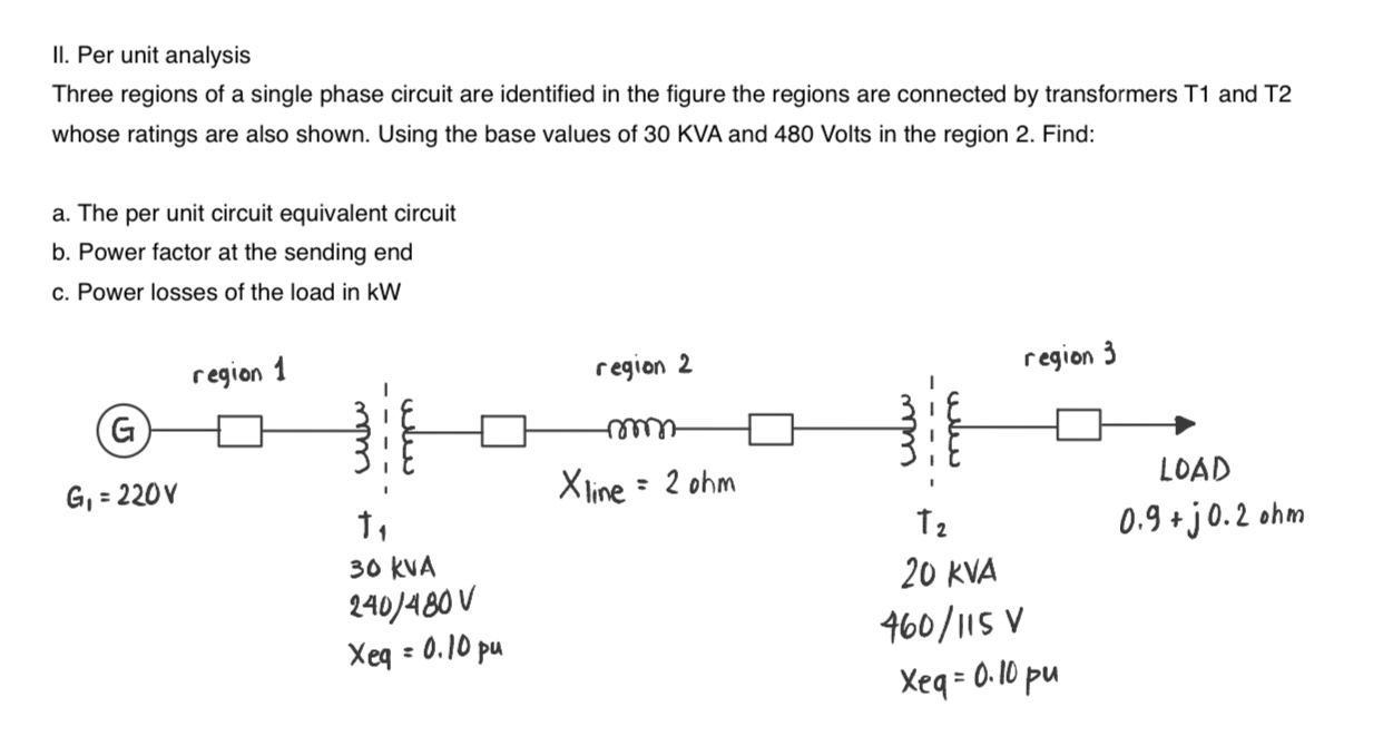 II. ﻿Per unit analysisThree regions of a single phase | Chegg.com
