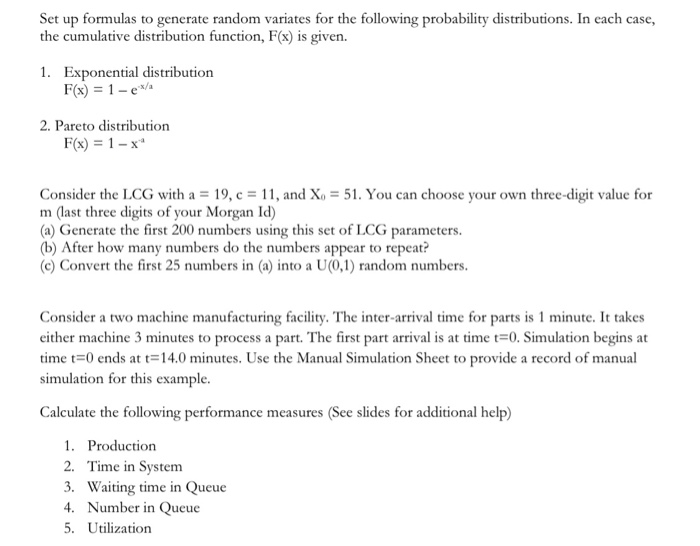 Set Up Formulas To Generate Random Variates For The 4555
