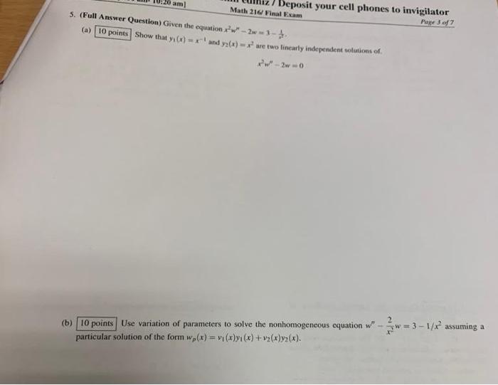 Solved (a) the equation x2w′′−2w=3−21. are two linearly | Chegg.com