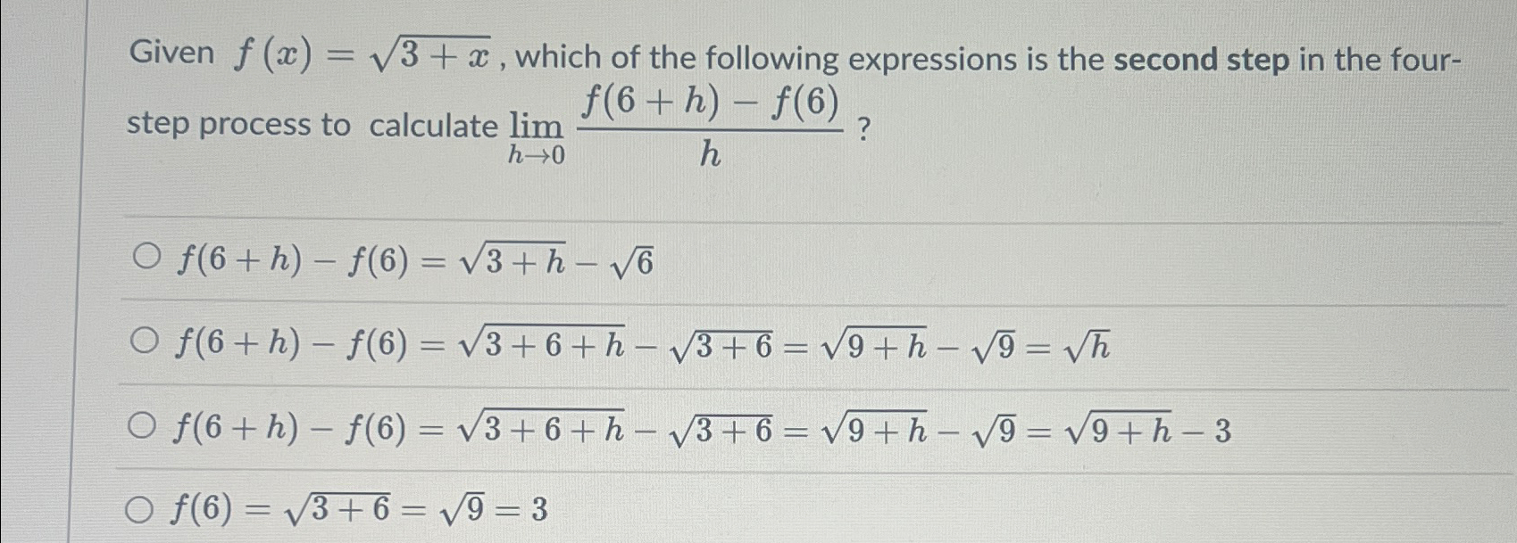 Solved Given f(x)=3+x2, ﻿which of the following expressions | Chegg.com
