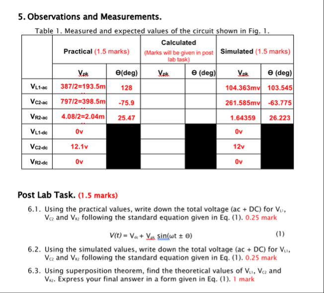 Observations and Measurements.Table 1. ﻿Measured and | Chegg.com