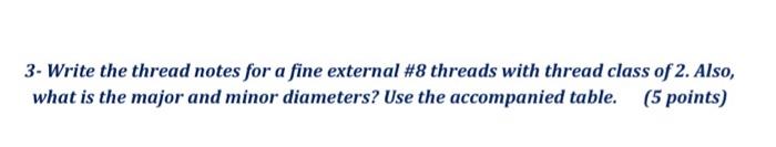 3. Write the thread notes for a fine external #8 | Chegg.com