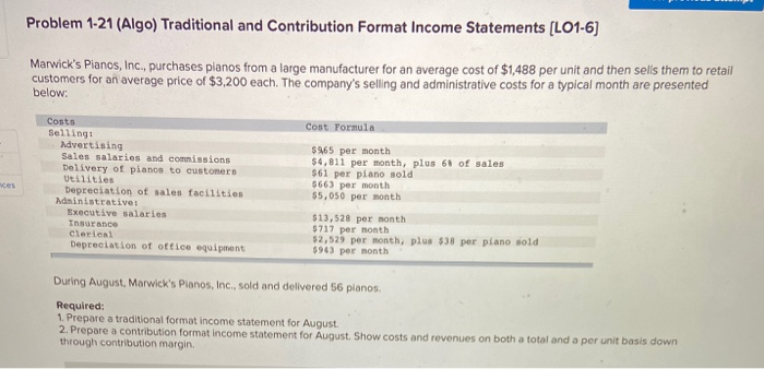 Solved Problem 1-21 (Algo) Traditional and Contribution | Chegg.com