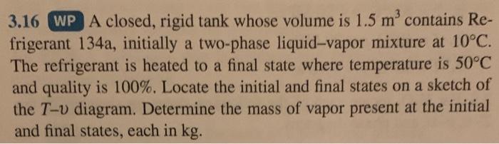 Solved 3.16 A closed, rigid tank whose volume is 1.5 m3 | Chegg.com