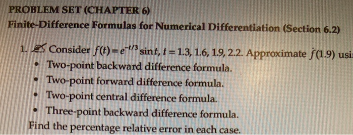 Solved Problem Set Chapter 6 Finite Difference Formulas 7514